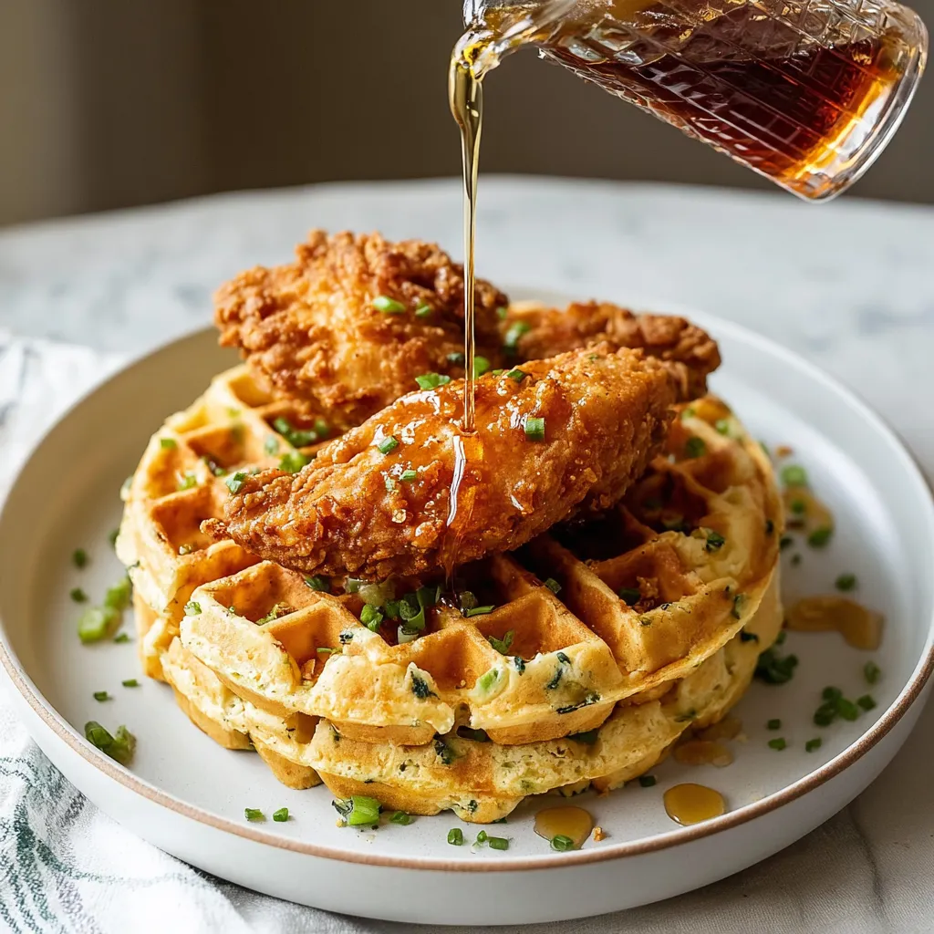 Cheddar Chive Waffles with Hot Honey Chicken - Forkful Kitchen