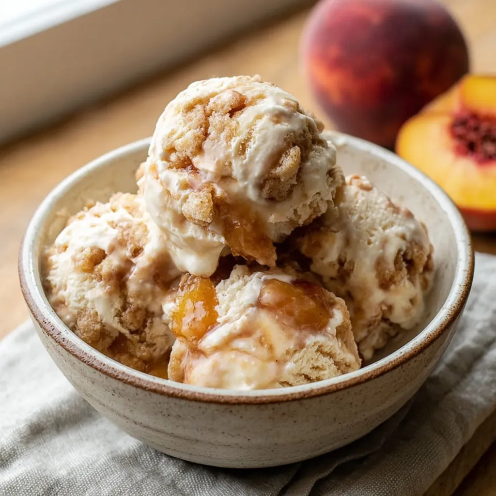Homemade Peach Cobbler Ice Cream - Forkful Kitchen