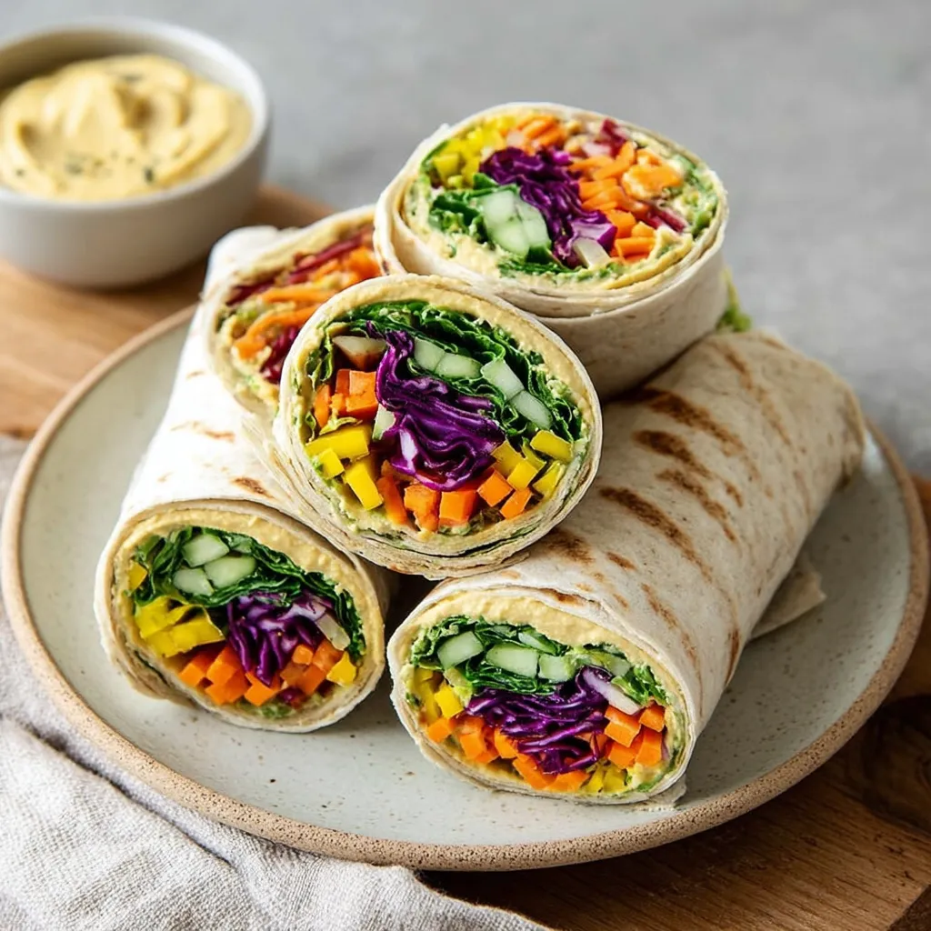 Rainbow Veggie Wraps with Hummus - Forkful Kitchen