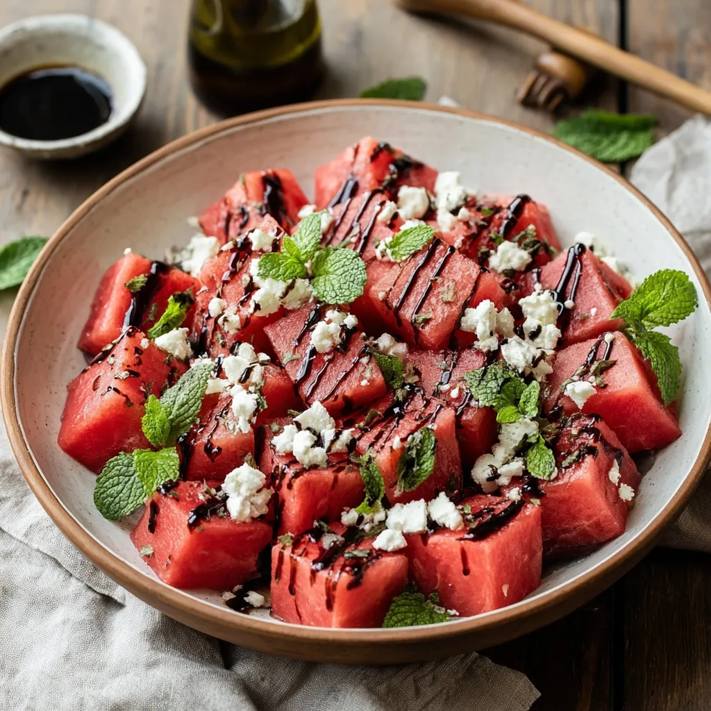 Watermelon and Feta Salad with Balsamic Glaze - Forkful Kitchen